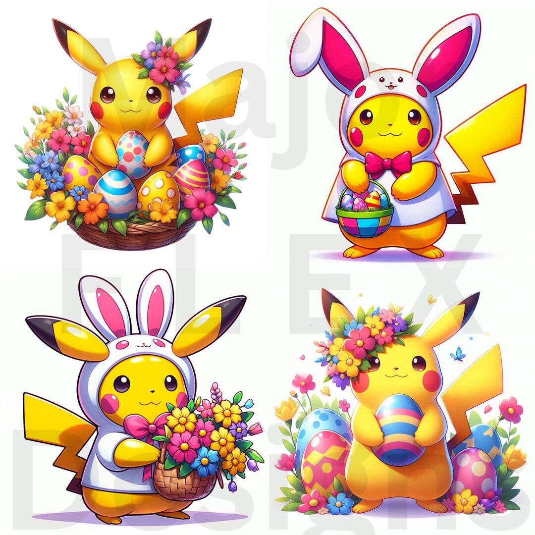 Easter Pokemon Pikachu PNG 4 Pack, Cute Easter Pikachu Sublimation ...