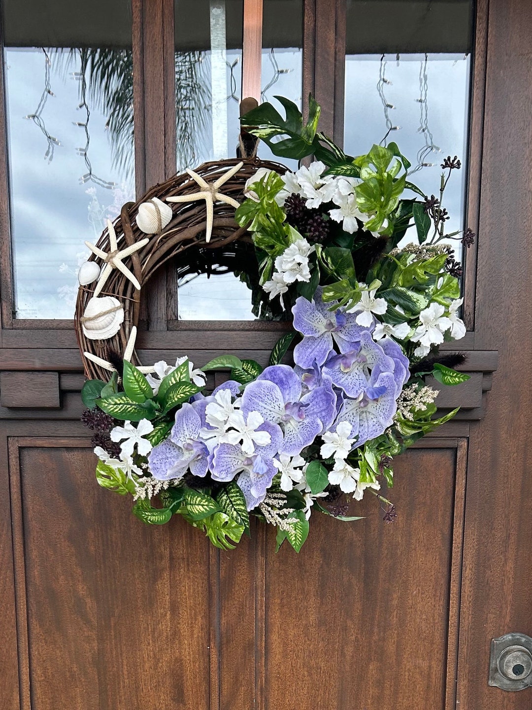 Coastal Spring Wreath, Seashells, Starfish and Lavender Orchids for ...