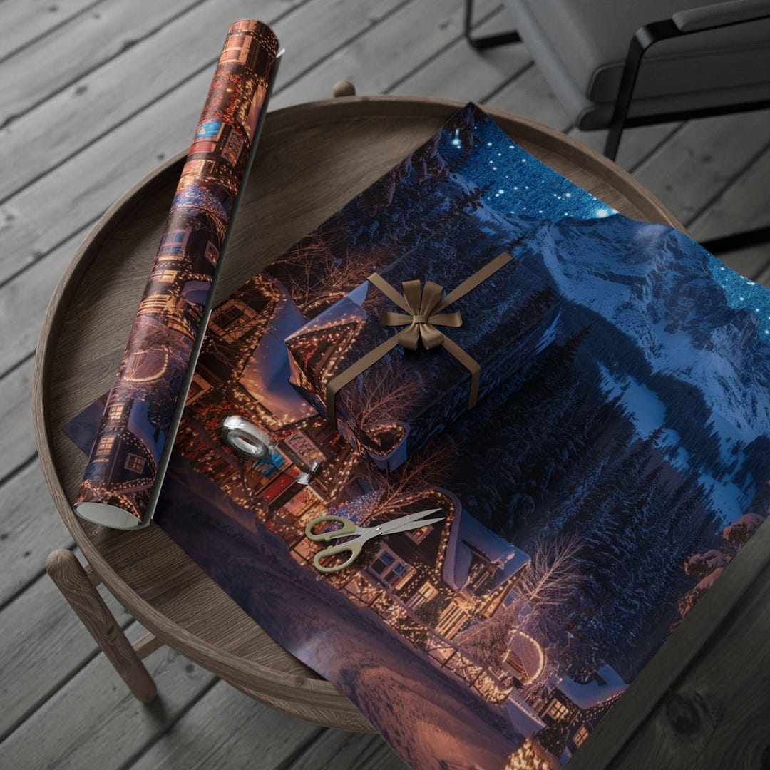 Cozy Village Night Sky Wrapping Paper | Holiday Starry Night Roll - Etsy