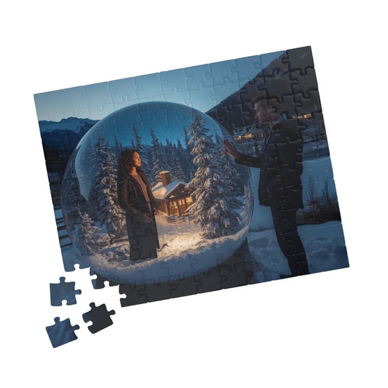 Snow Globe Couple Scene Puzzle | Winter Cabin 520 Piece Jigsaw - Etsy
