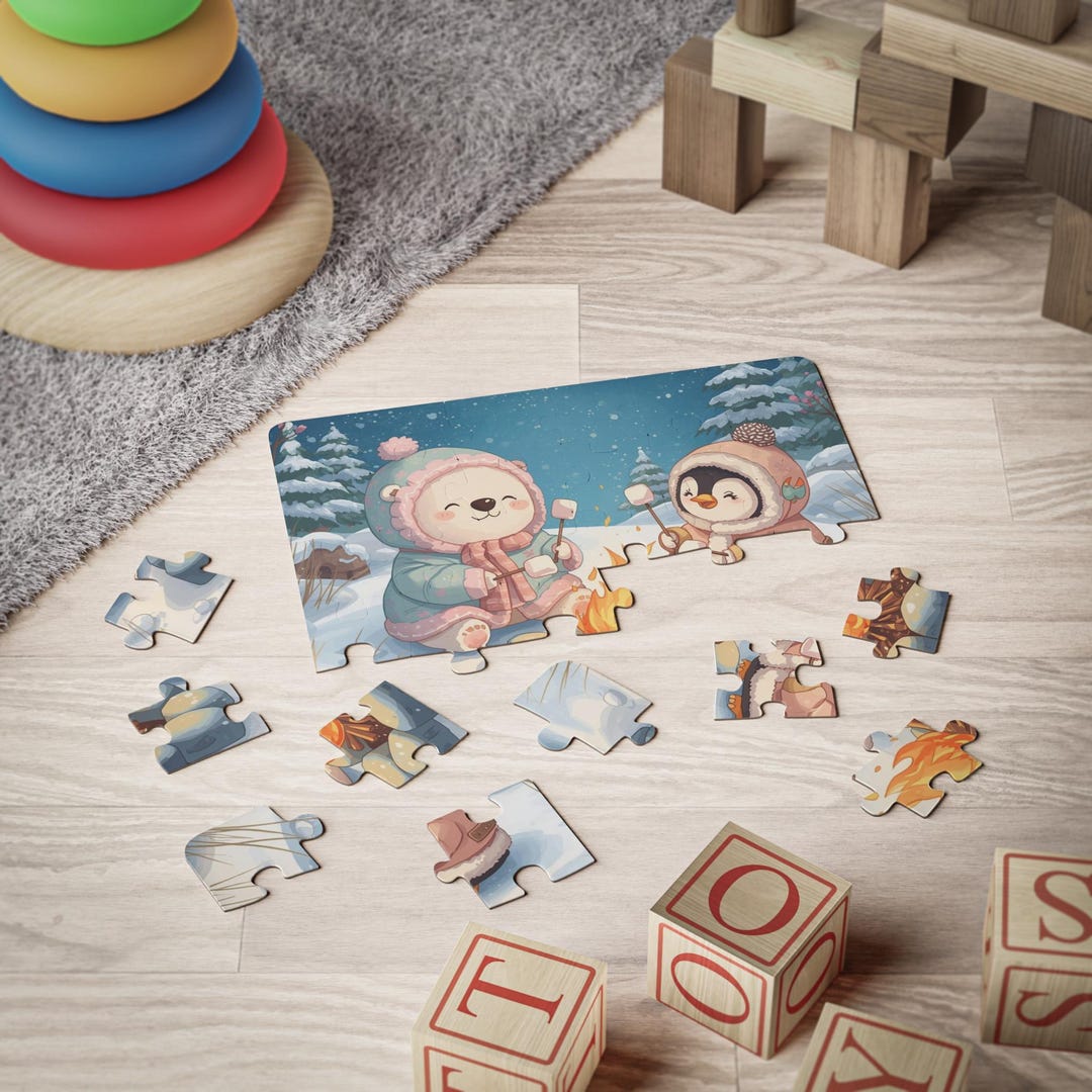 Cozy Polar Bear and Penguin Roasting Marshmallows Puzzle - Etsy