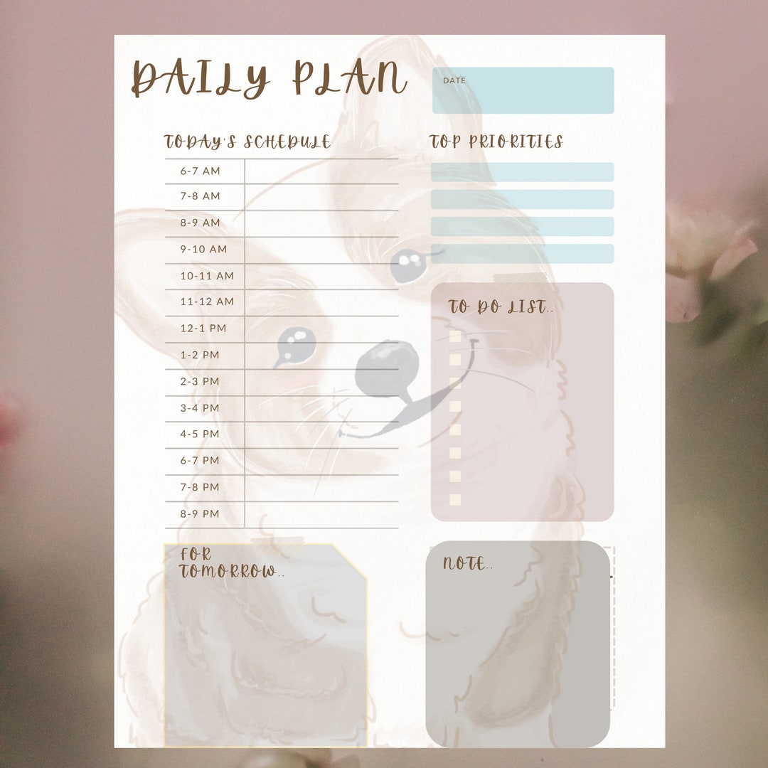 Corgi Daily Planner, Printable Daily Planner, Digital Daily Planner ...