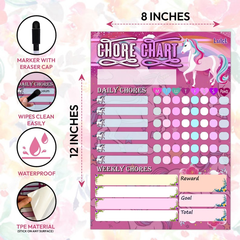 Unicorn Chart| Chore Chart for Kids | Stick to Any Surfaces | Kids ...