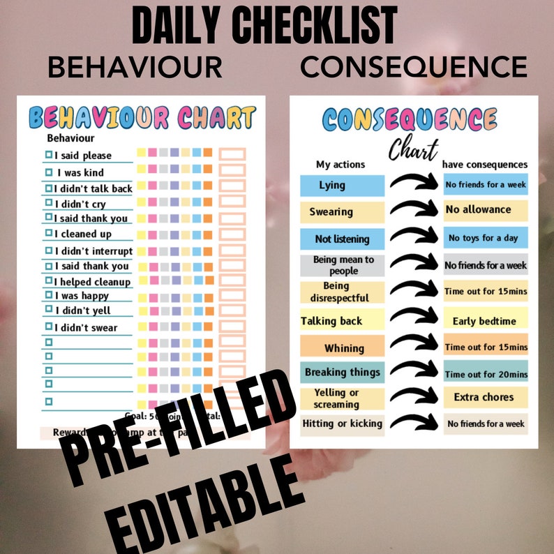 Editable Kids Chore Charts, Reward, Screen Time, School Routine ...