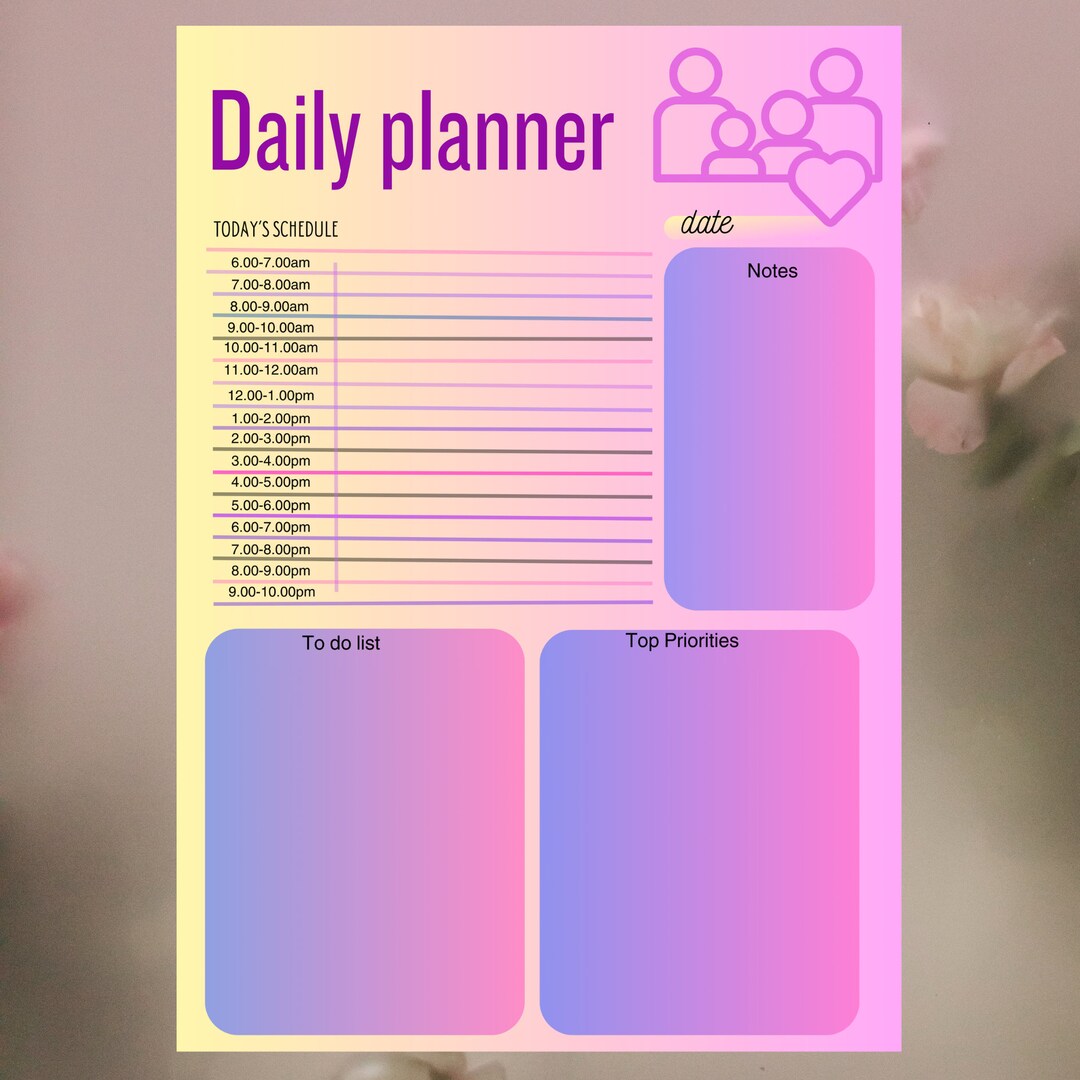 Pink Daily Planner, Printable Daily Planner, Digital Daily Planner ...
