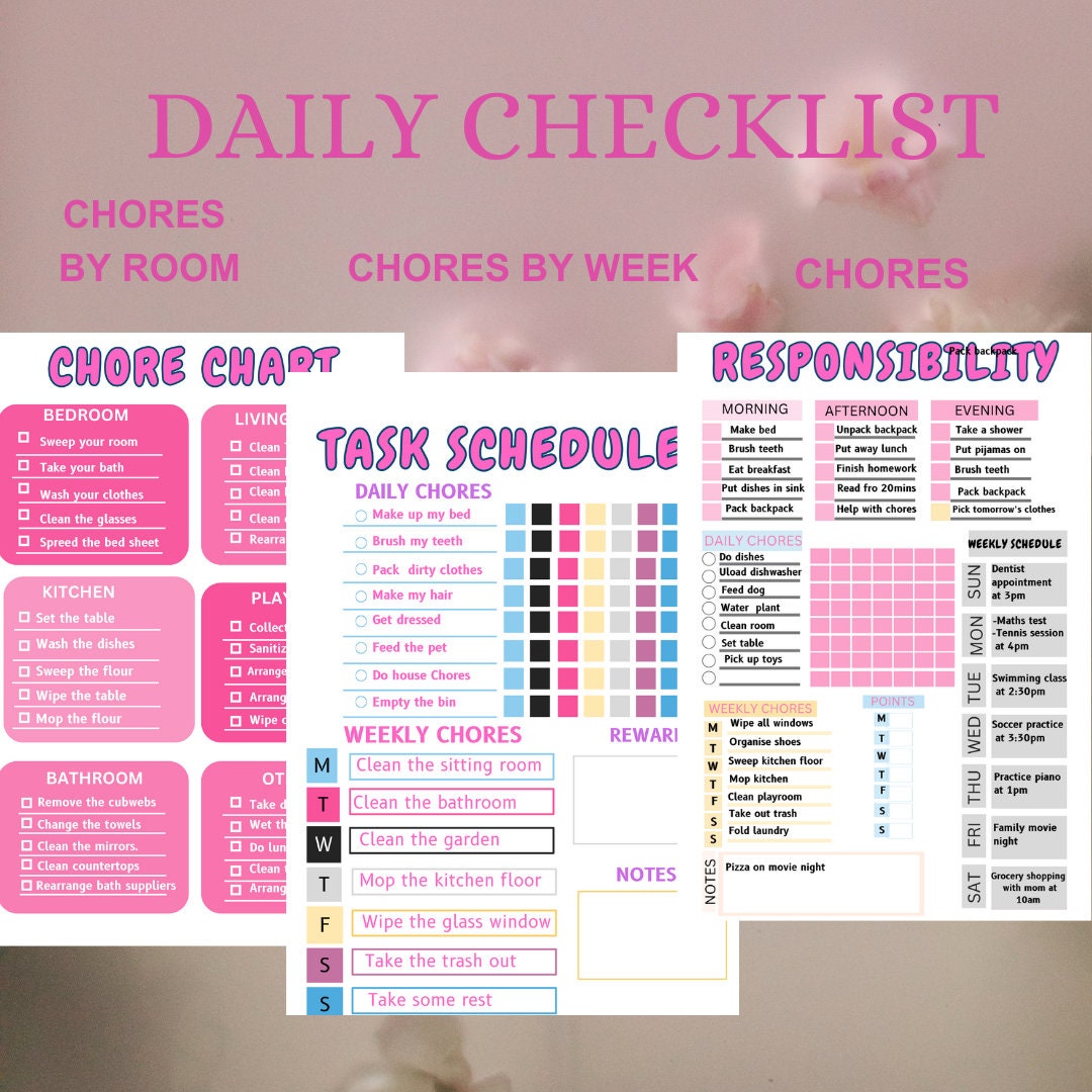 Editable Kids Chore Charts, Reward, Screen Time, School Routine ...