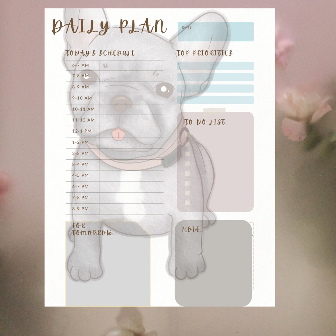 FRENCHIE BULLDOG Daily Planner, Printable Daily Planner, Digital Daily ...