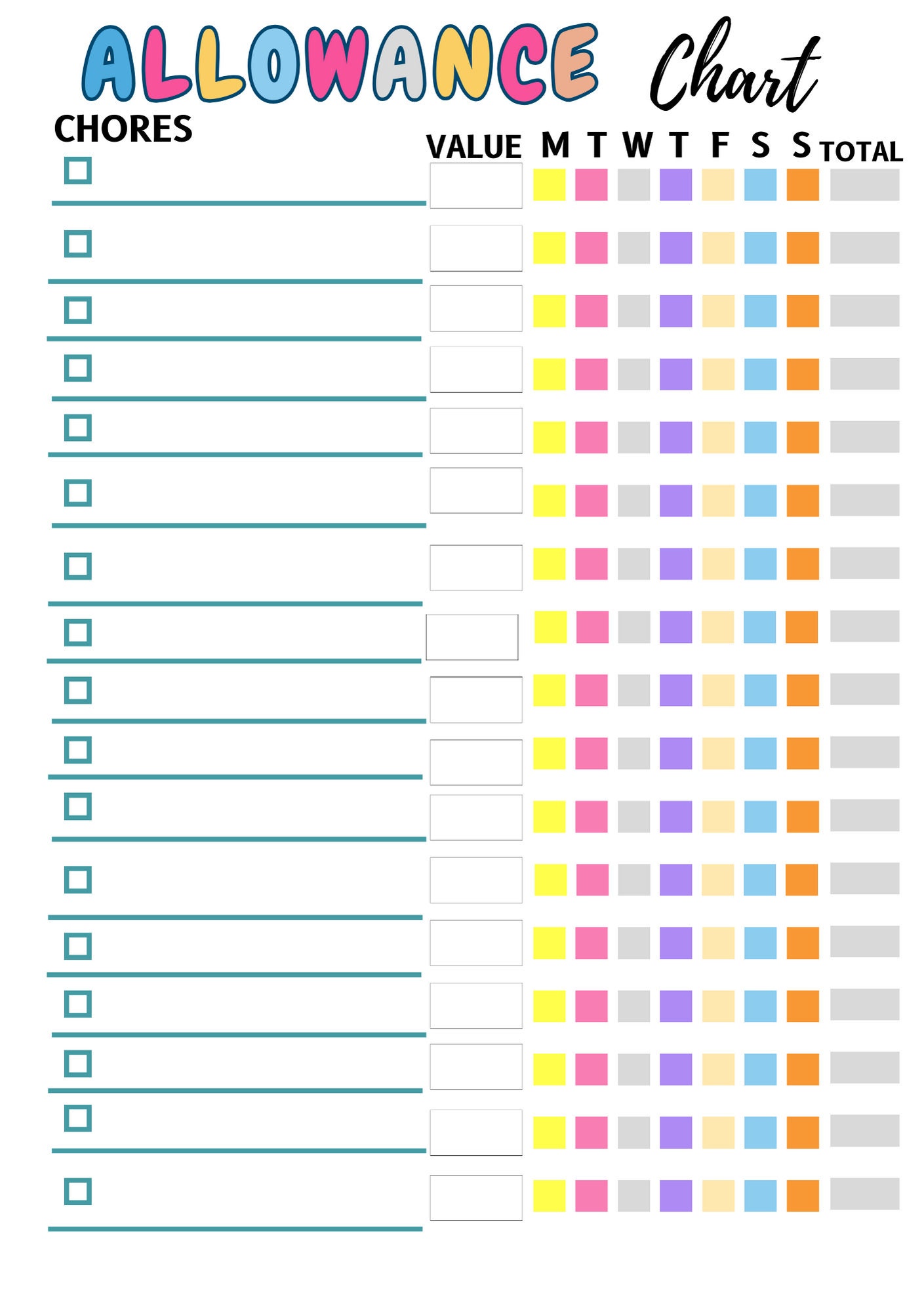BLANK Kids Chore Charts, Reward, Screen Time, School Routine, Behavior ...
