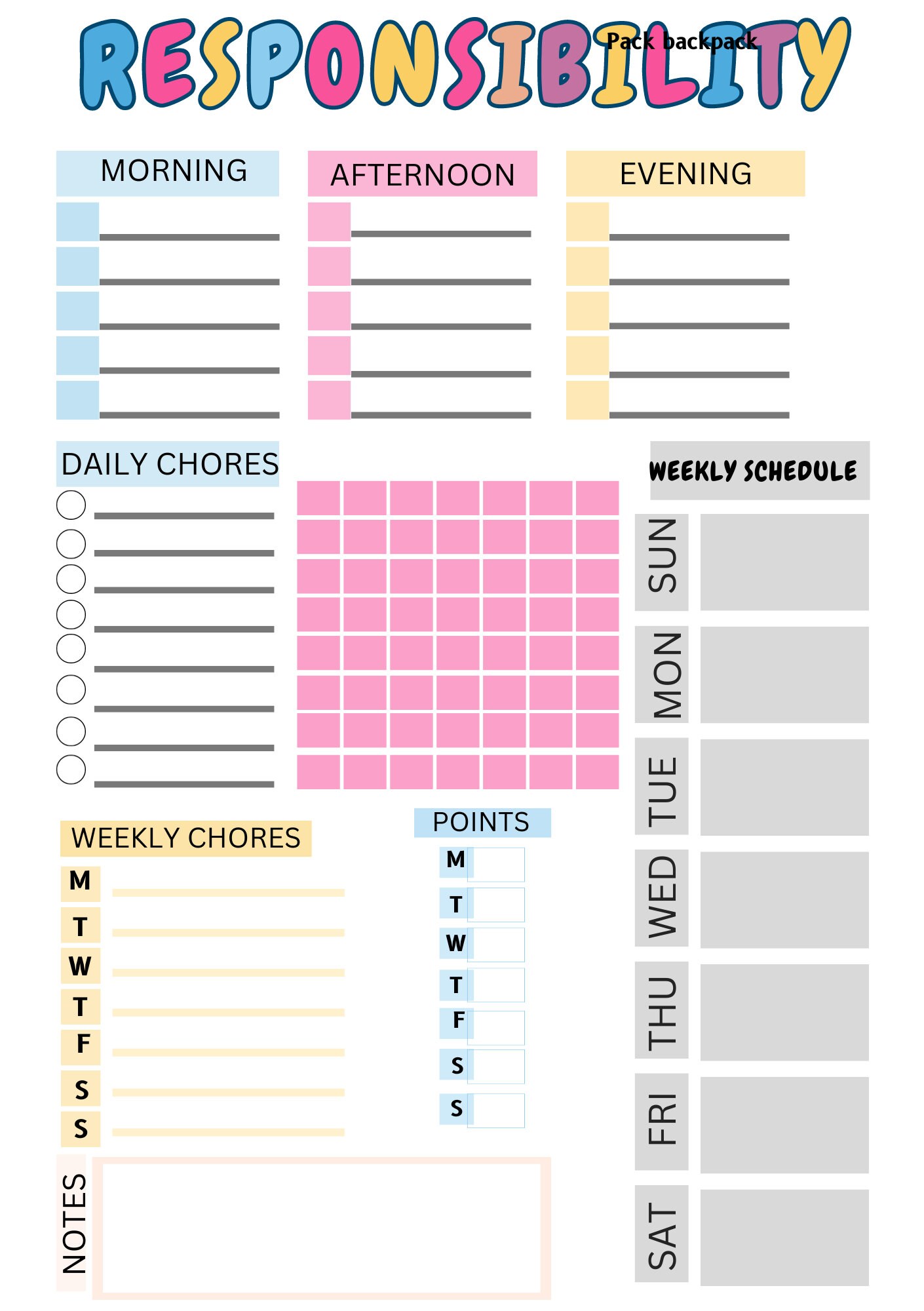 BLANK Kids Chore Charts, Reward, Screen Time, School Routine, Behavior ...