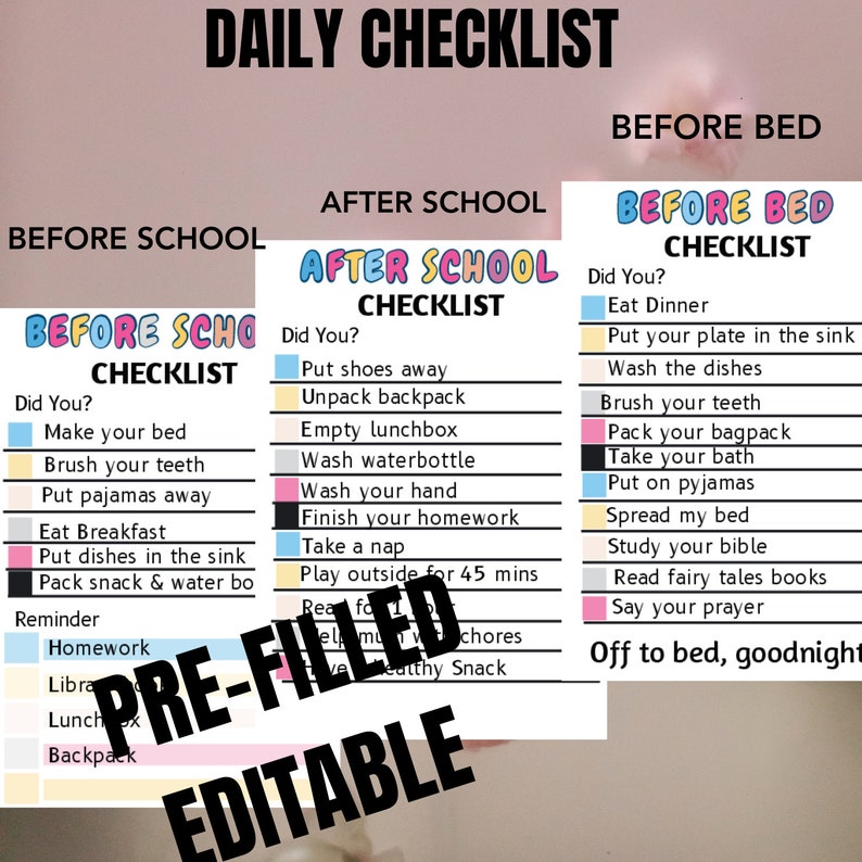 Editable Kids Chore Charts, Reward, Screen Time, School Routine ...