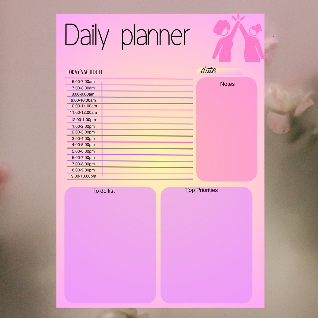 Pink Daily Planner, Printable Daily Planner, Digital Daily Planner ...