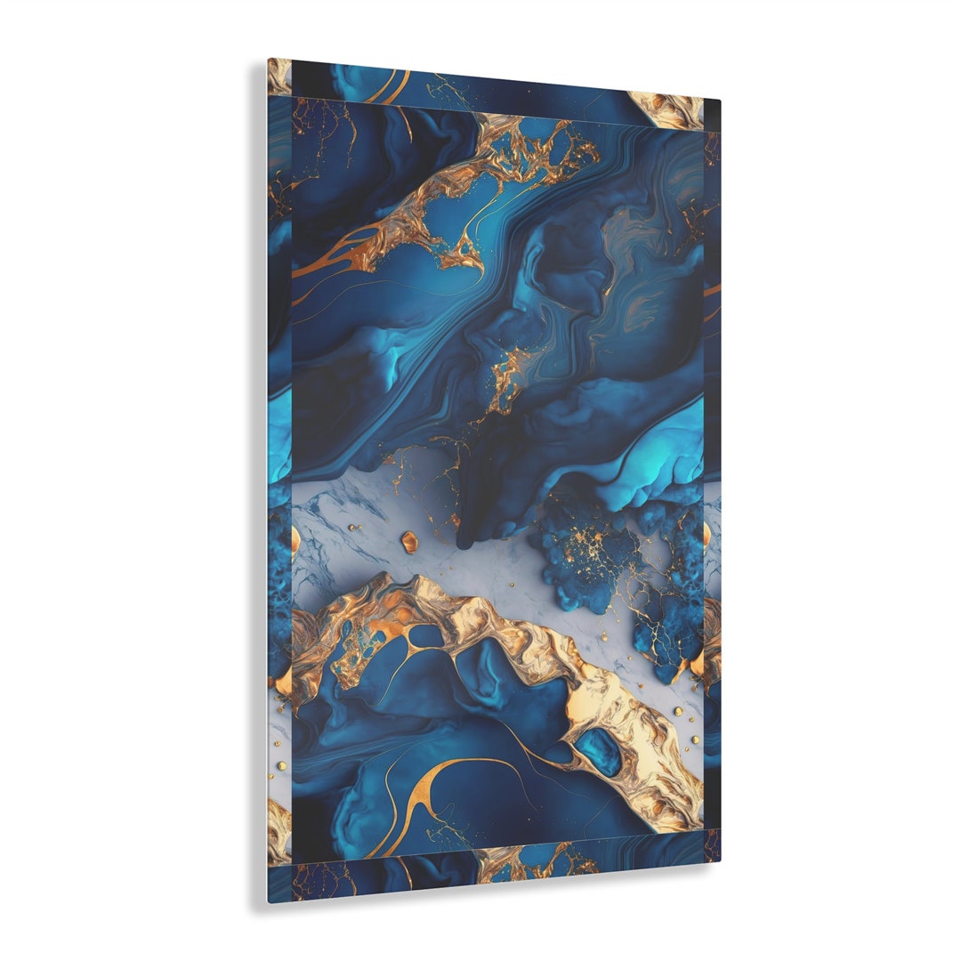 Ethereal Fusion: Blue and Gold Marble Acrylic Print - Etsy