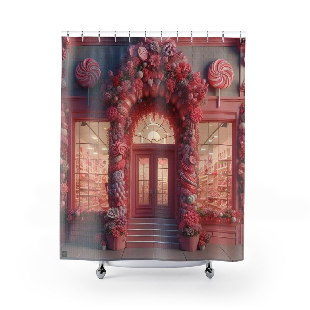 The Candy Shop Pink Floral Shower Curtains Candy Storefront Landscape ...