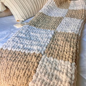 Checkered Chunky Knit Blanket - Etsy