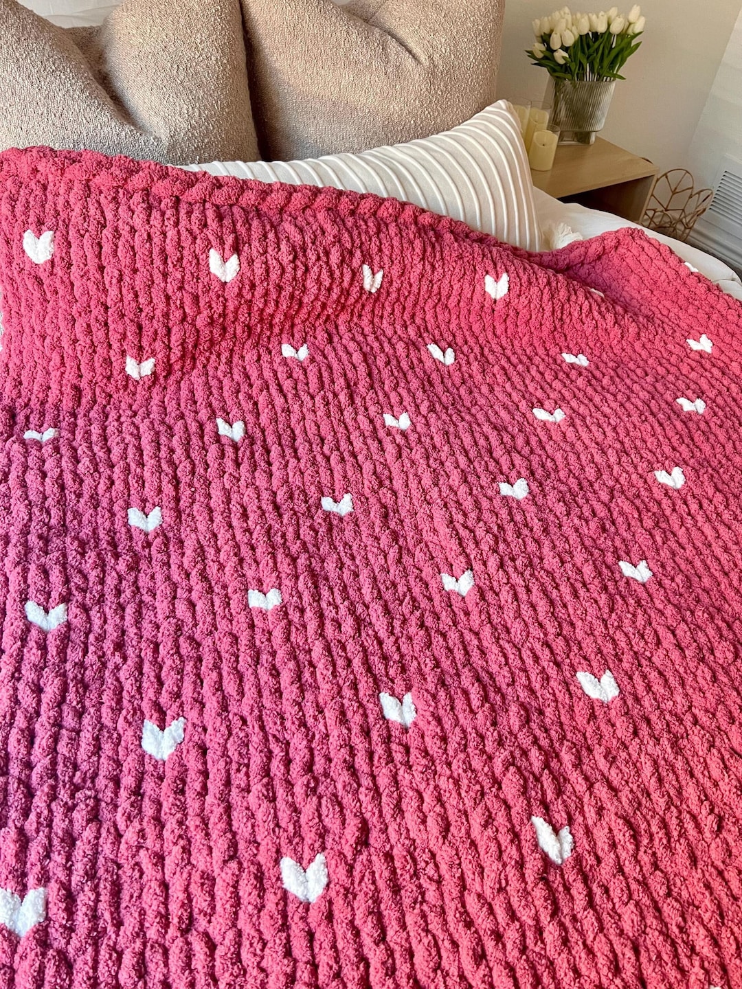 Heart Chunky Knit Blanket - Etsy