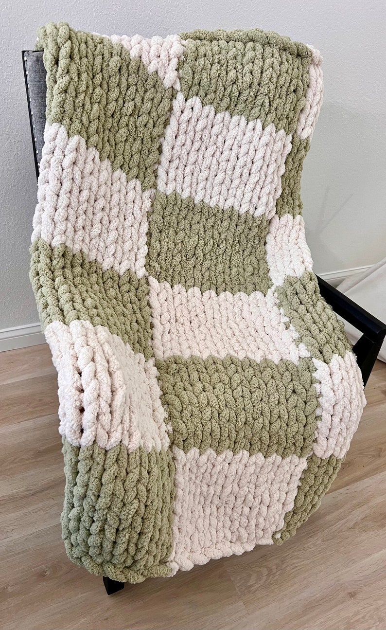 Checkered Chunky Knit Blanket - Etsy