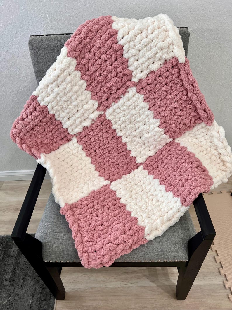 Checkered Chunky Knit Blanket - Etsy