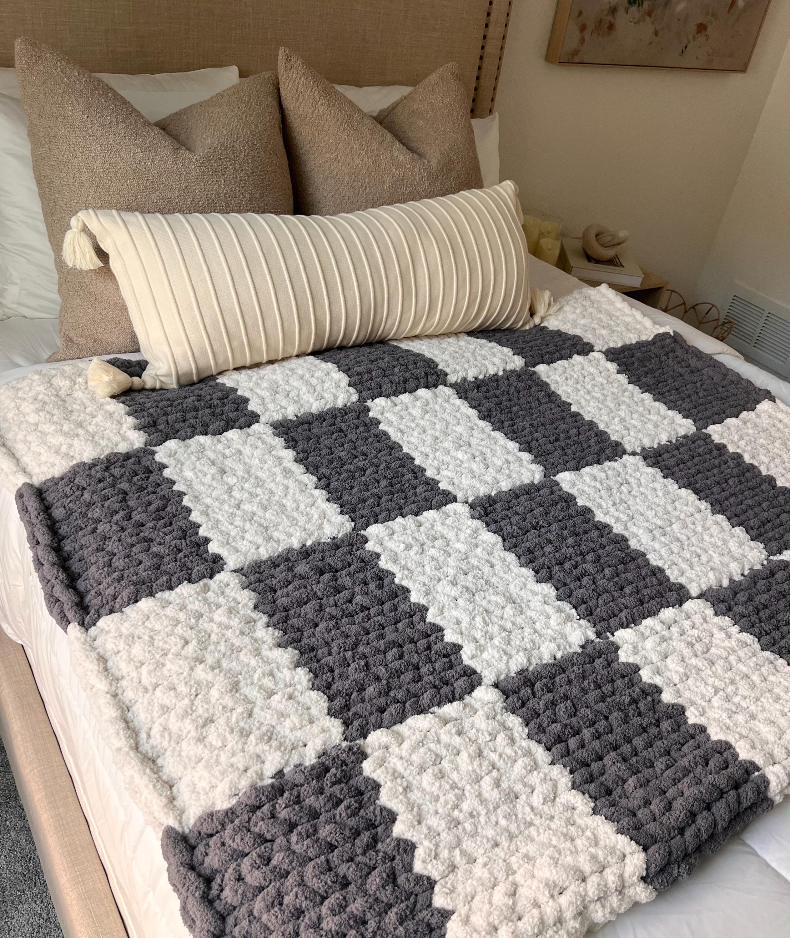 Checkered Chunky Knit Blanket - Etsy