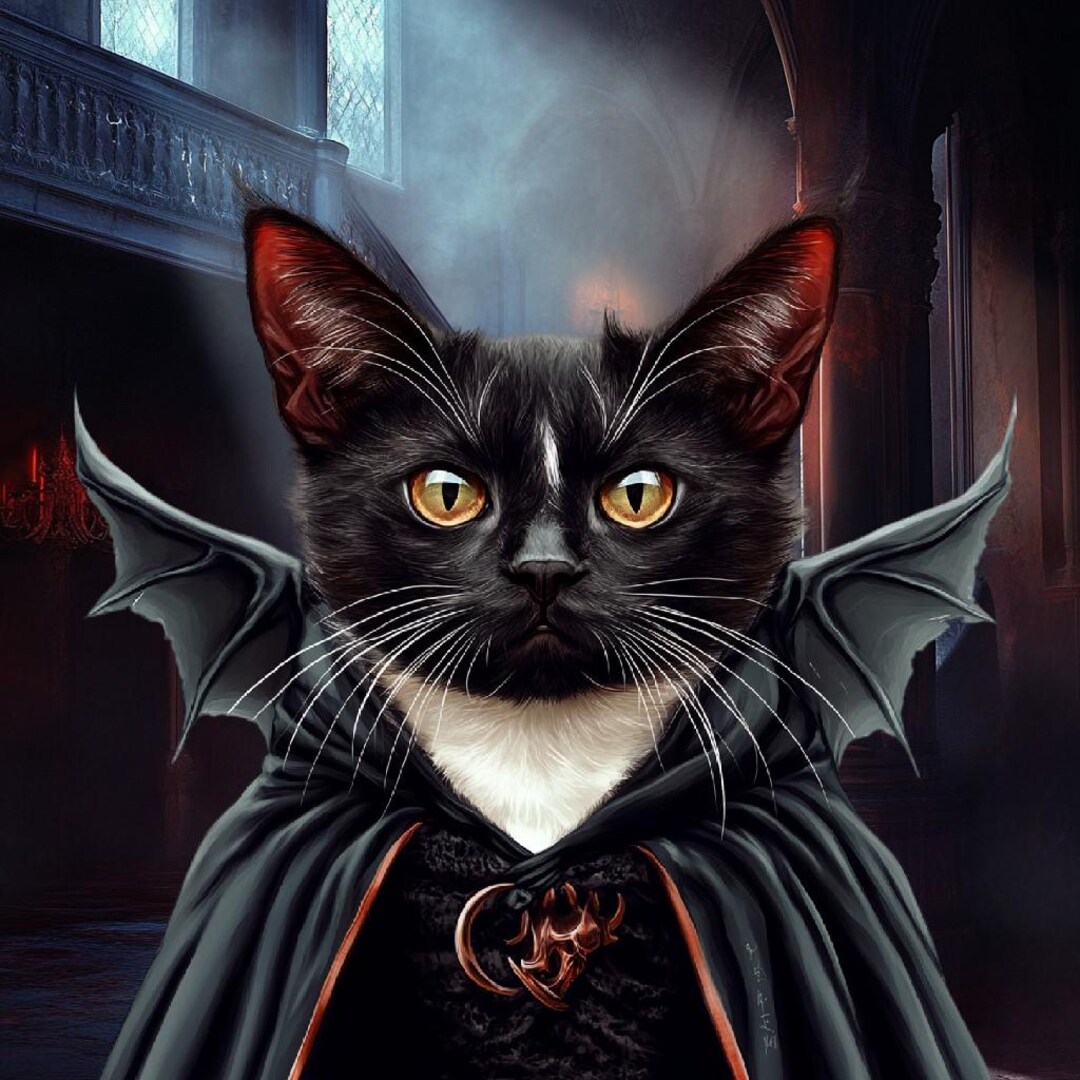 Custom Diabolic Pet Portrait, Vampire Cat Portrait, Gothic Pet Art ...
