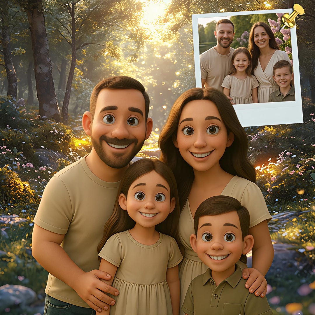 Custom Cartoon Style Family Portrait, Digital Illustration From Photo ...