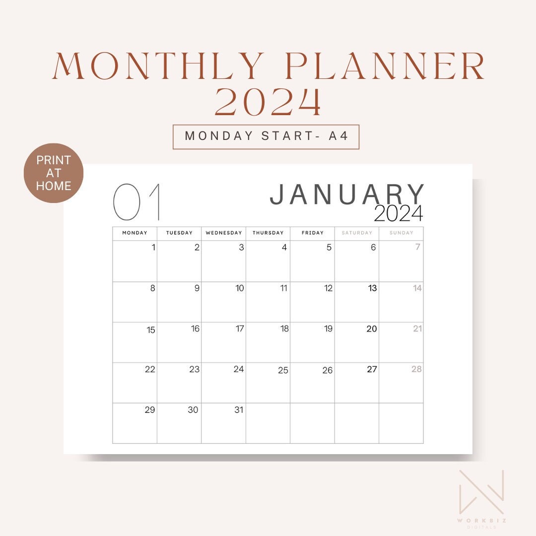 Monthly Planner 2024 Printable Monthly Planner View of Each Month at a ...