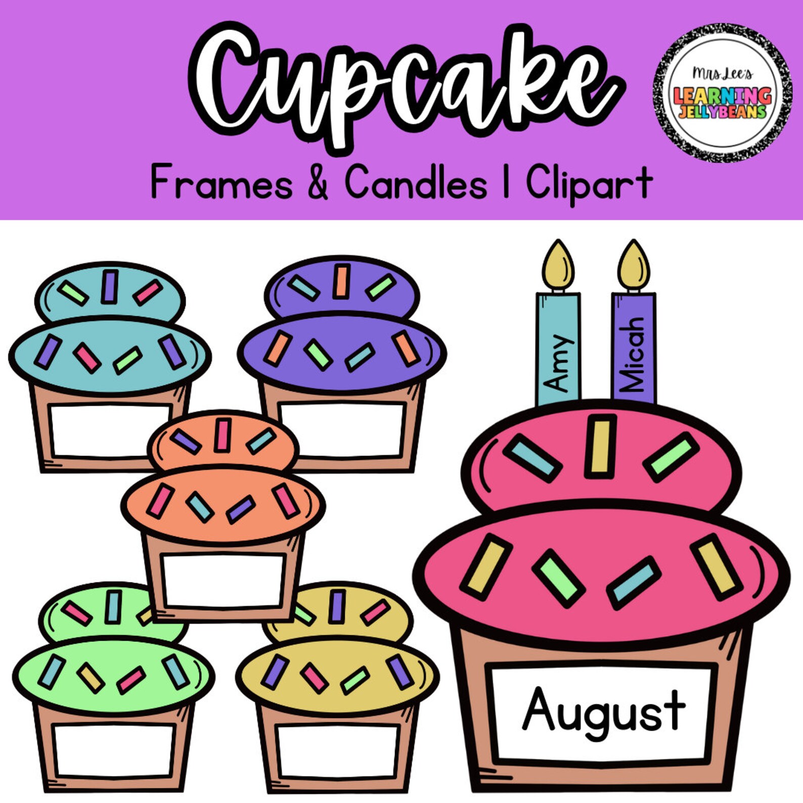 CUPCAKE Frames and Candles Colorful Clipart Set - Etsy