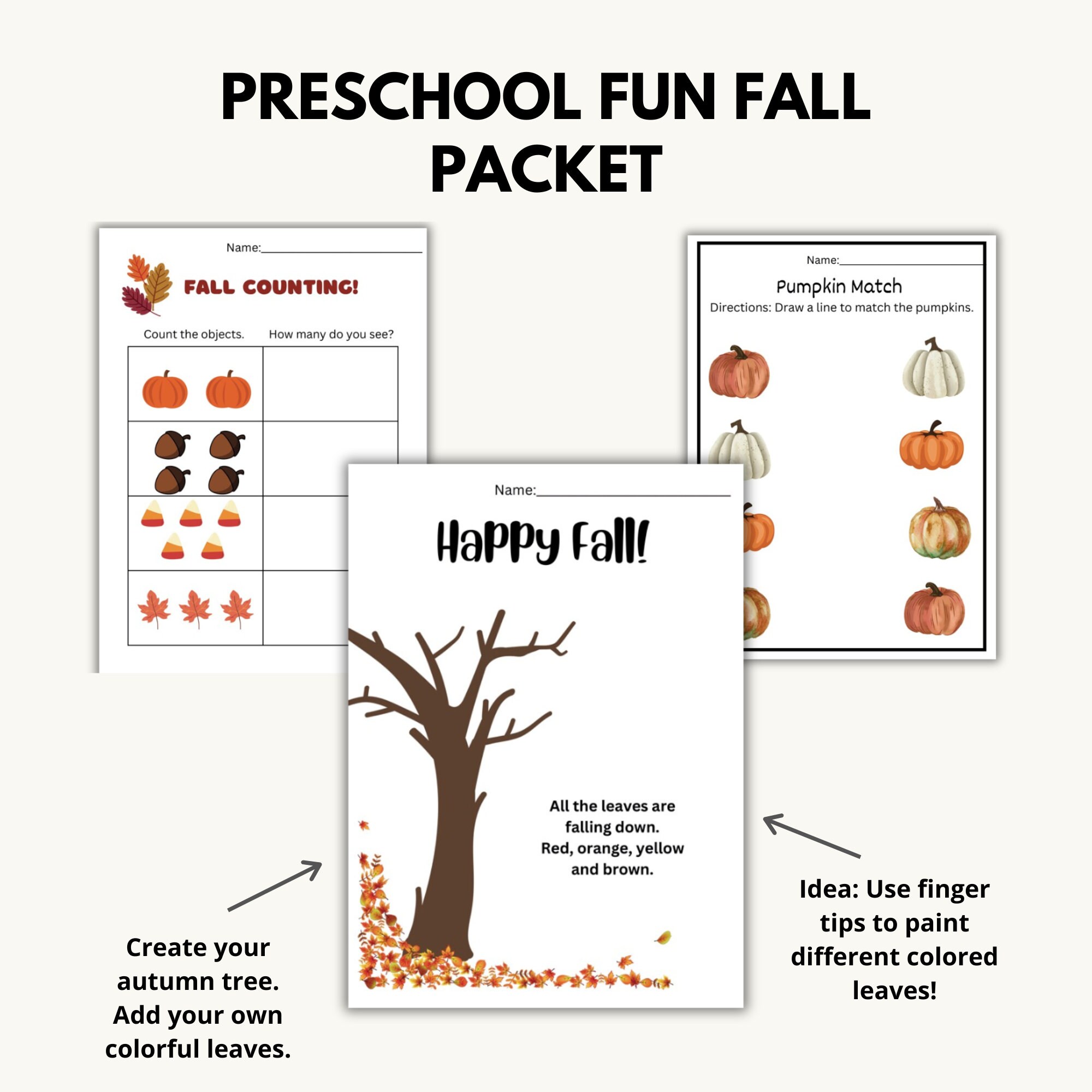Preschool Fun Fall Packet Preschool Fall Activities Fall Worksheets ...