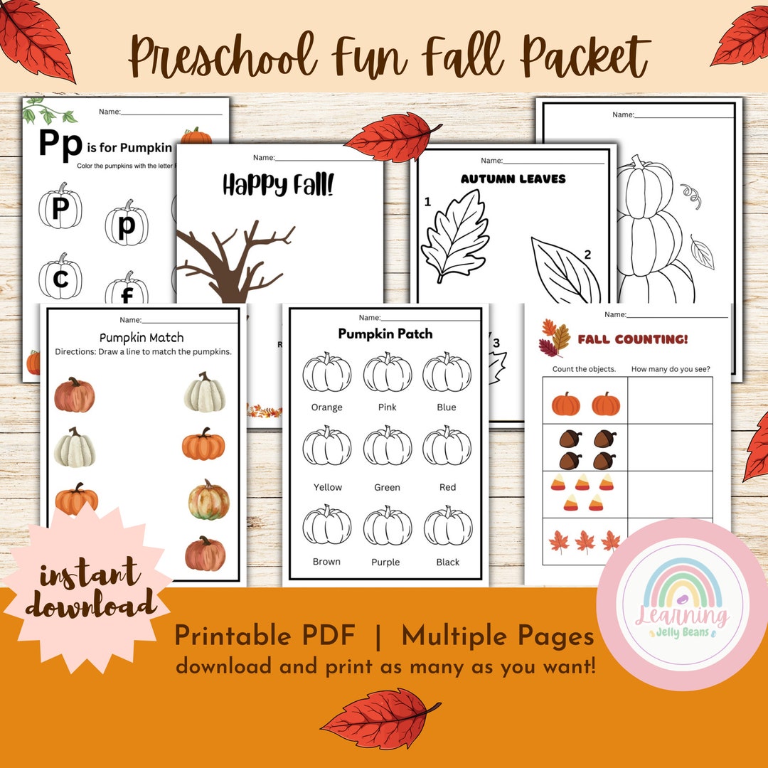 Preschool Fun Fall Packet Preschool Fall Activities Fall Worksheets ...