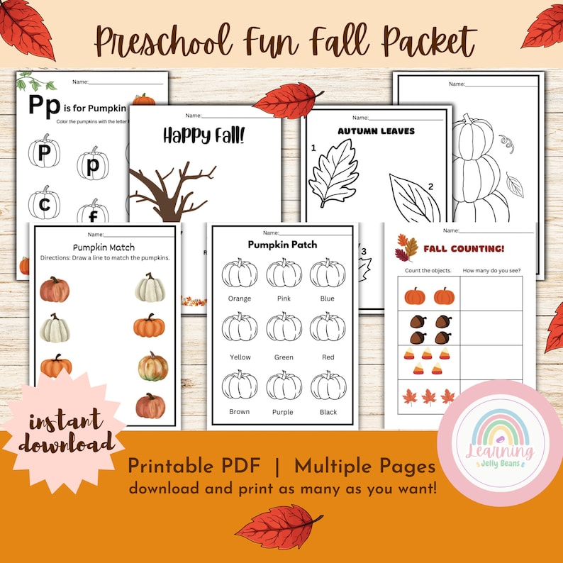 Preschool Fun Fall Packet Preschool Fall Activities Fall Worksheets ...