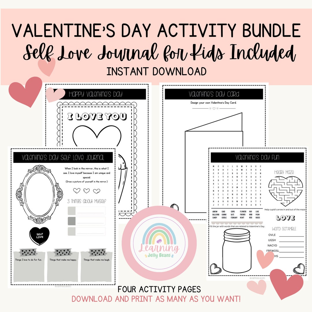 Valentine's Day Activity Bundle for Kids Self Love Journal Valentine's ...