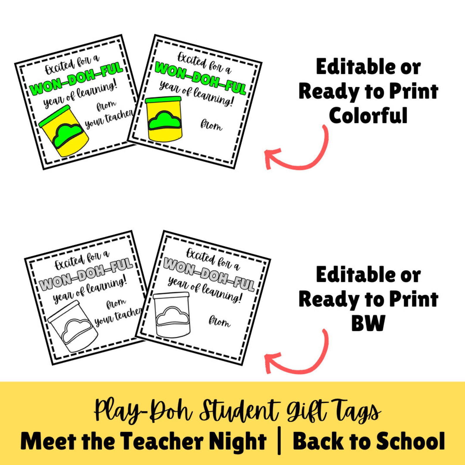 Back to School Play-doh Student Gift Tags Meet the Teacher Night ...