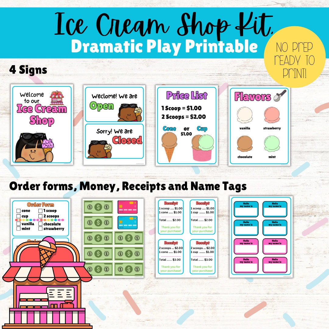 Ice Cream Shop Kit Dramatic Play Printable No Prep Ready to Print ...