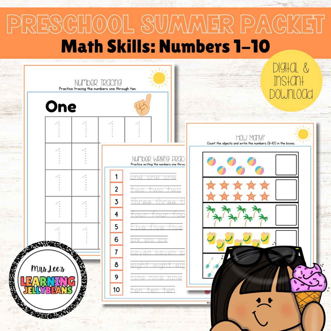 Preschool Summer Packet Preschool Printables Math Skills Number Tracing ...
