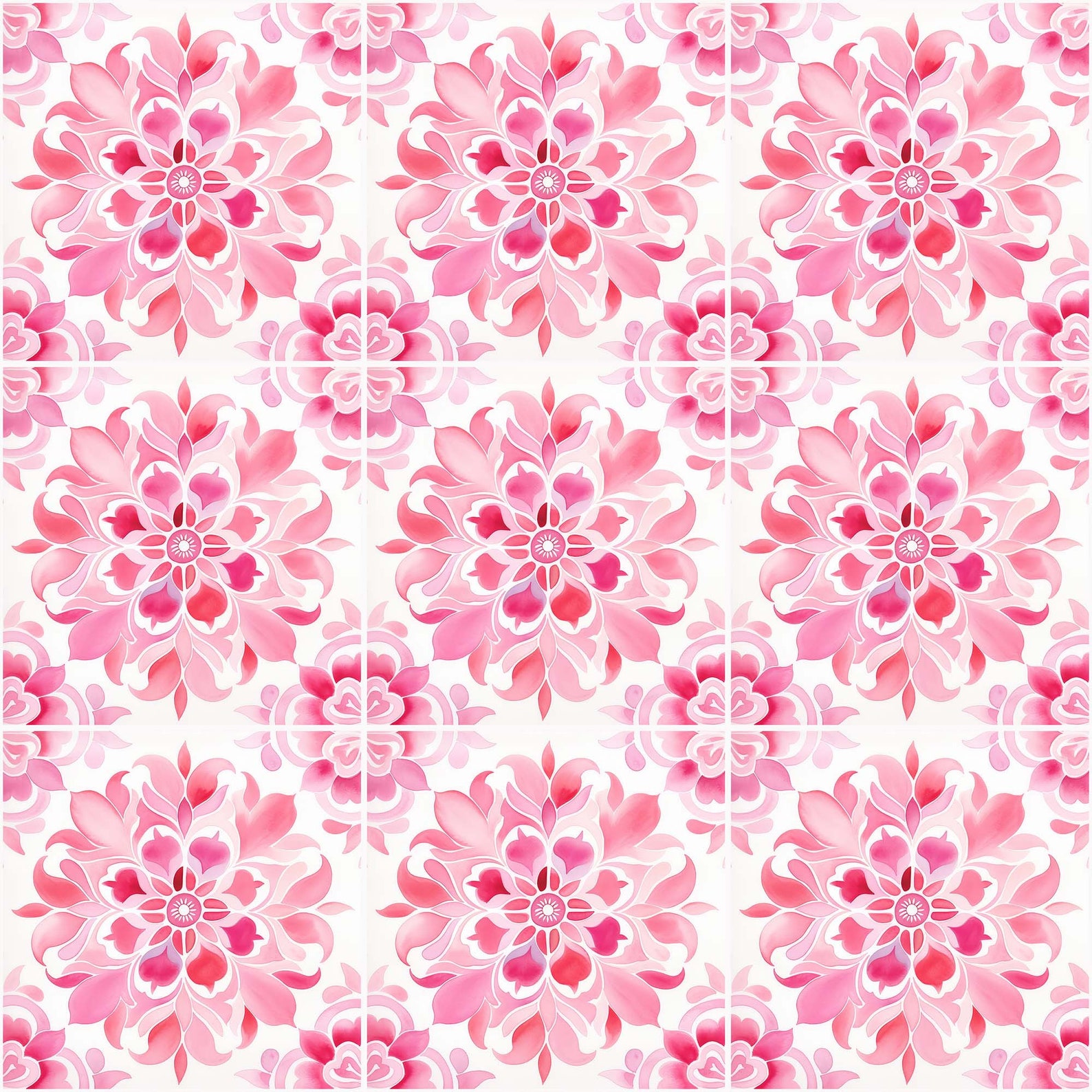 Pink Watercolor Tiles White Background Square Mosaic Decor Wall Craft ...
