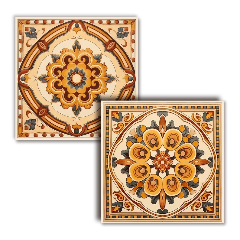 Brown Beige Vintage Spanish-style Tiles Clipart Decoration Wallpaper ...