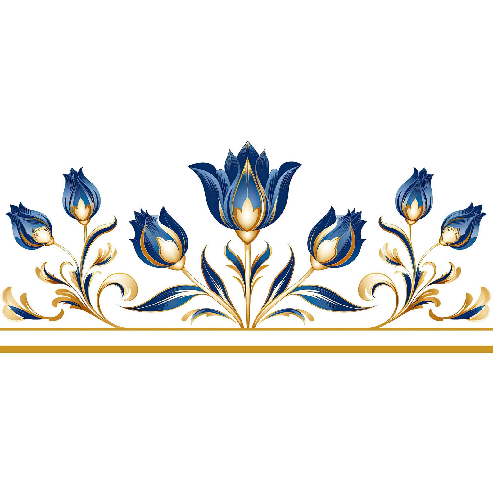 Tulip Borders, Blue and Gold, Floral Ornaments, PNG Transparent ...