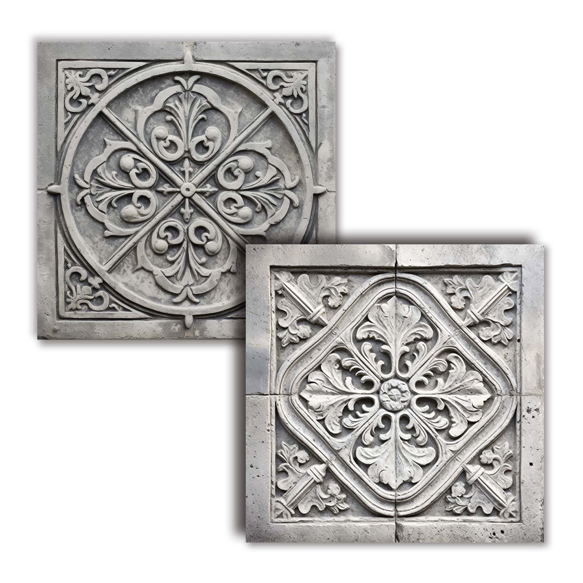 Ancient Medieval Gothic-style Carved Stone Tile With Symmetrical Floral ...