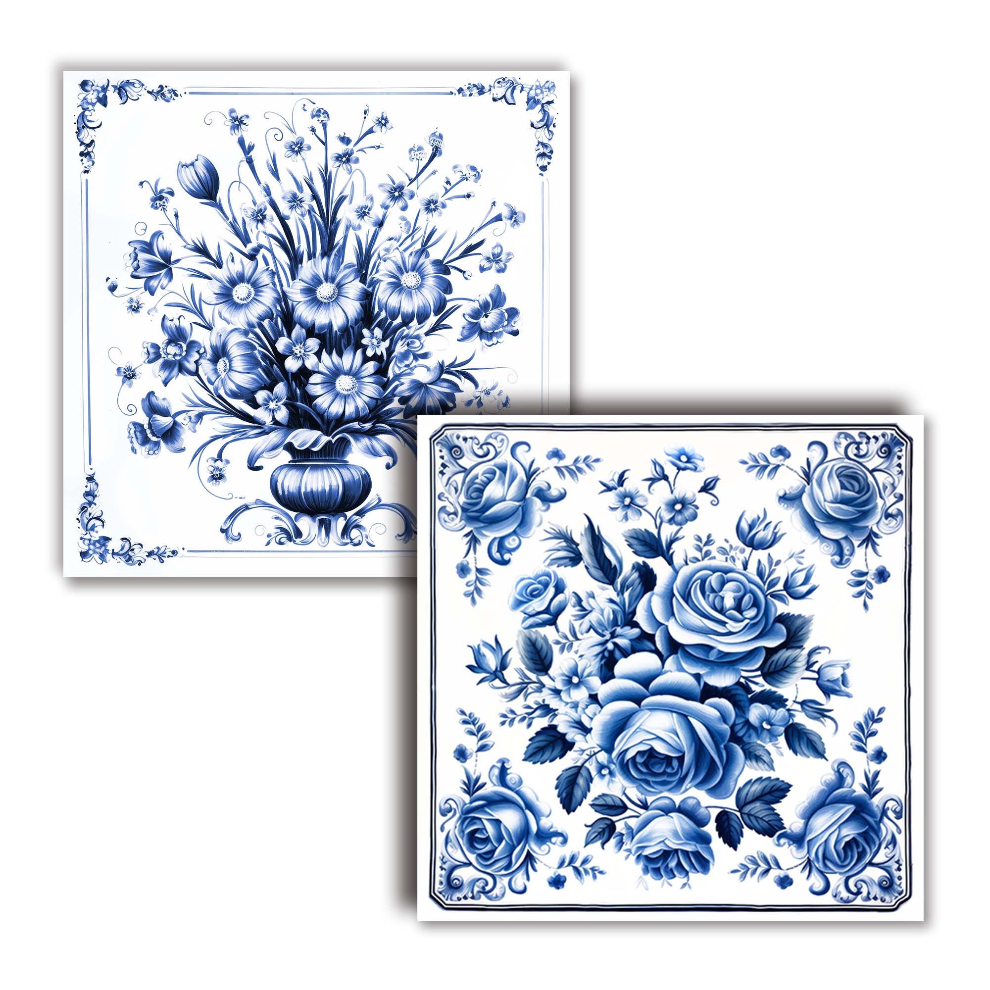 15 Antique Blue and White Porcelain Flower Rose Tiles Decor Wall ...
