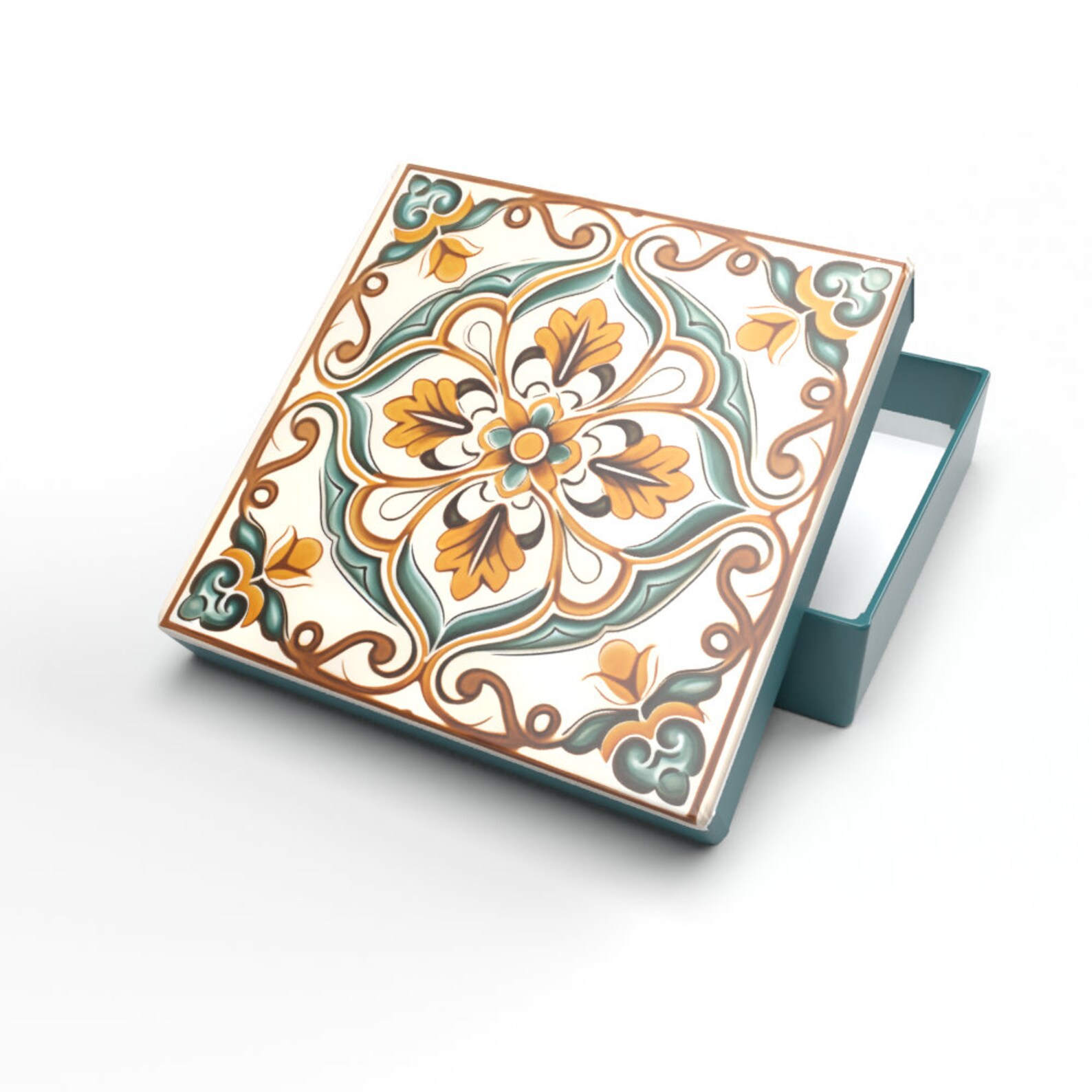 Antique Digital Ceramic Tiles Catalan Style, Floral Pattern Brown Beige ...