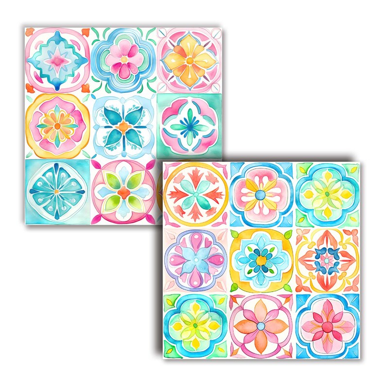 Watercolor Tiles Candy Pastel Color Palette. Simple Shapes Cheerful ...