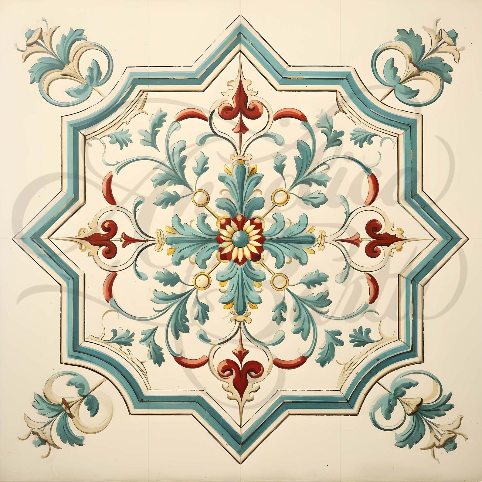 Floral Antique Classic Tile Printable Digital Download File 8x8 Inch ...