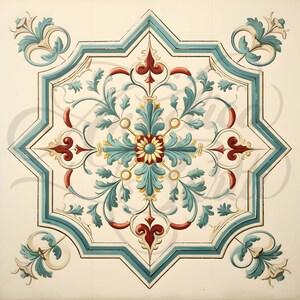 Floral Antique Classic Tile Printable Digital Download File 8x8 Inch ...