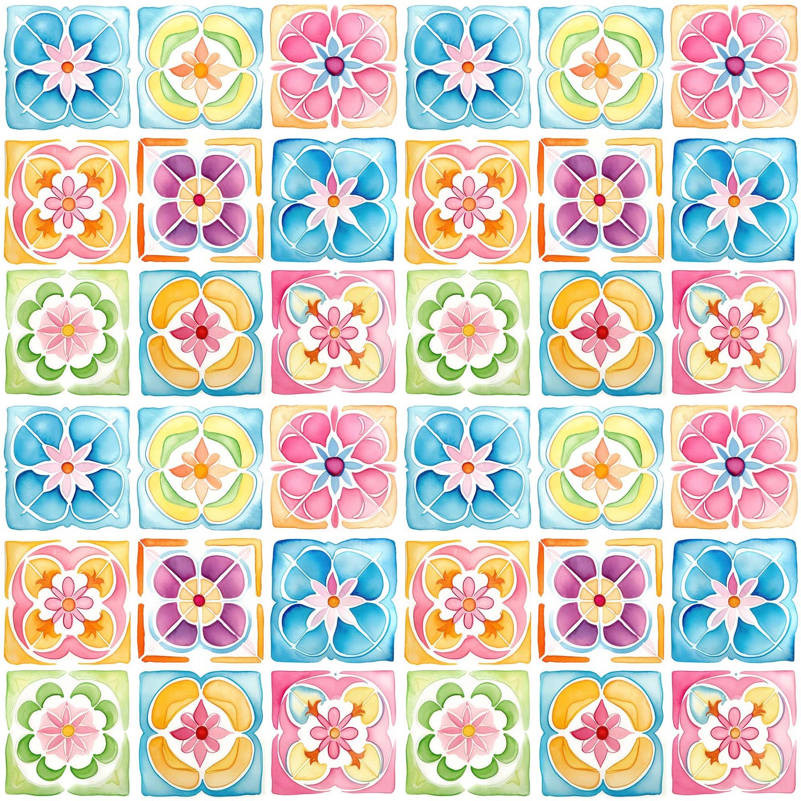 Watercolor Tiles Candy Pastel Color Palette. Simple Shapes Cheerful ...