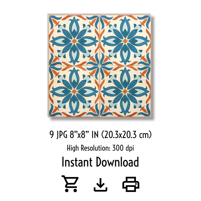 Traditional Mediterranean Glazed Ceramic Tile, Symmetrical Pattern ...