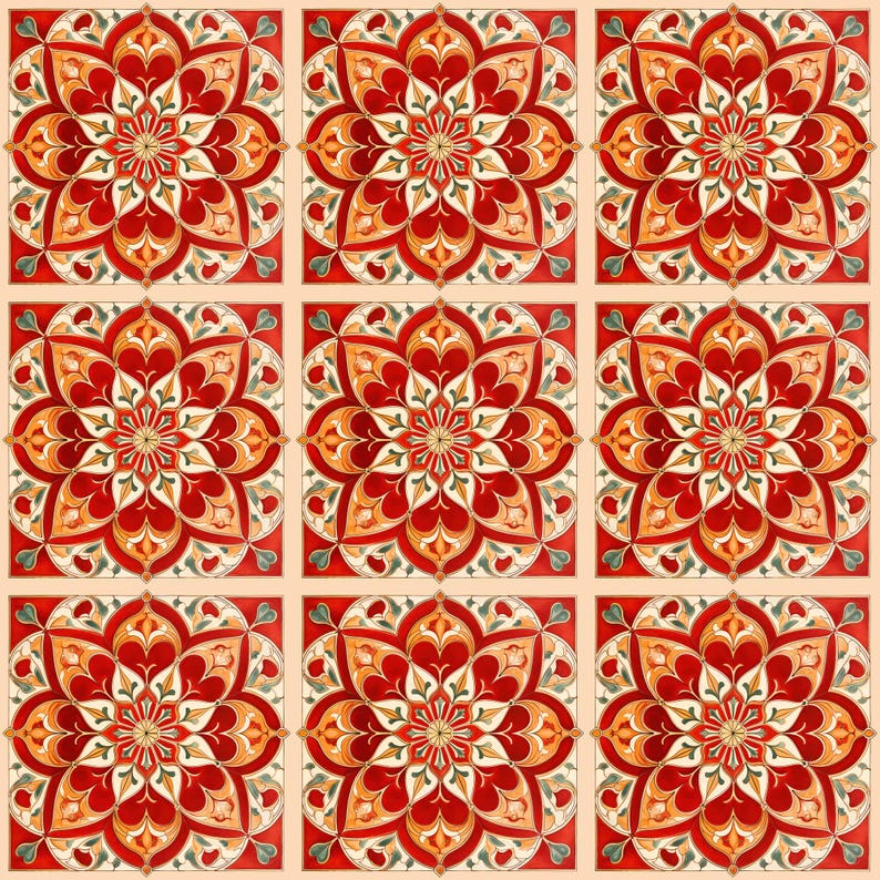 Tiles Christmas Colors, Star Design, Red Green Cream, Classic Style ...