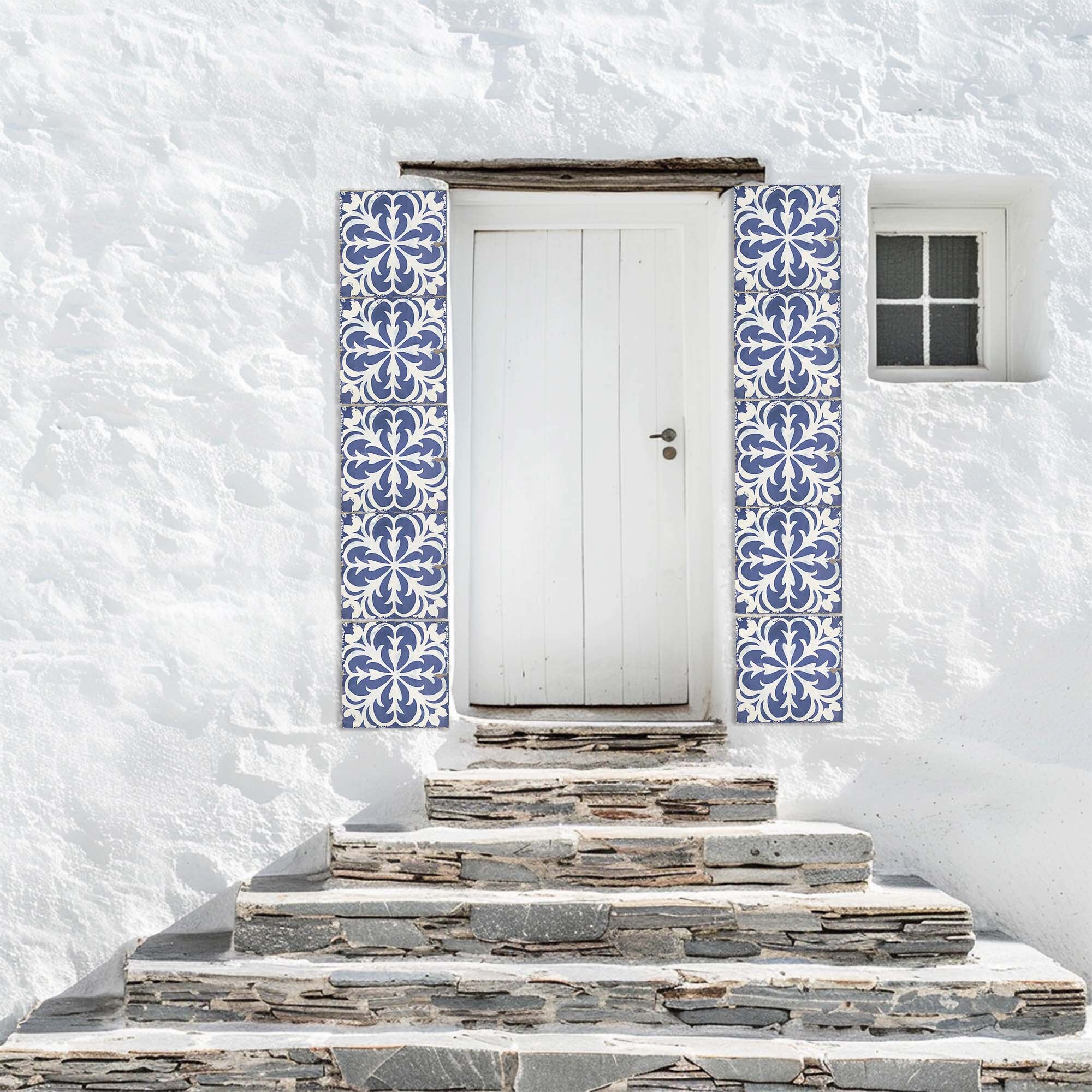Rustic Vintage Blue and White Tile, Mediterranean Hydraulic Mosaic Worn ...