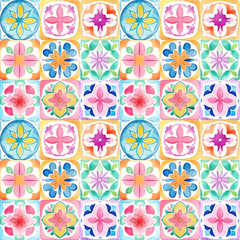 Watercolor Tiles Candy Pastel Color Palette. Simple Shapes Cheerful ...