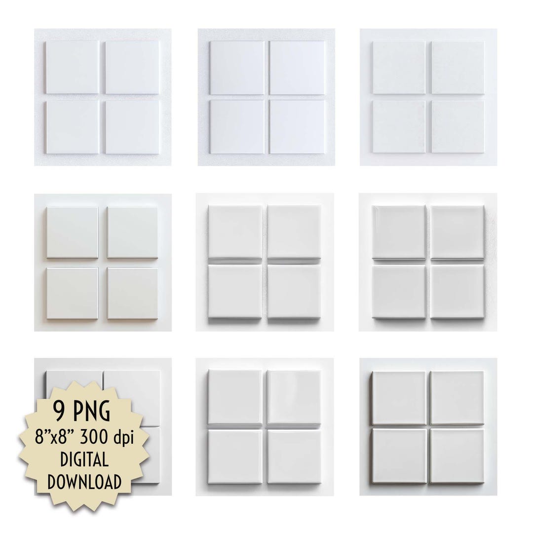 Mockup Set of White Matte Tiles, Four Ceramic Square With Relief and ...