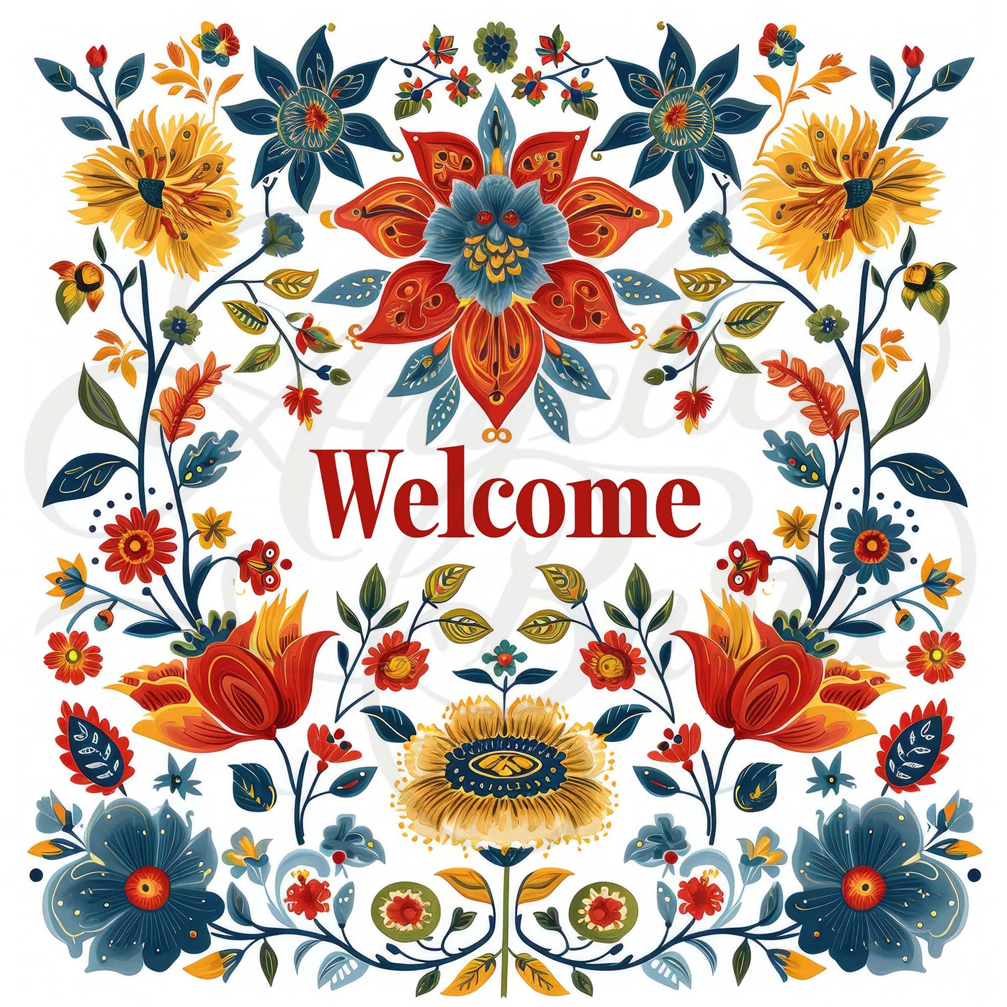 Bundle of Welcome Tiles, White Background With Flowers, JPG Format for ...