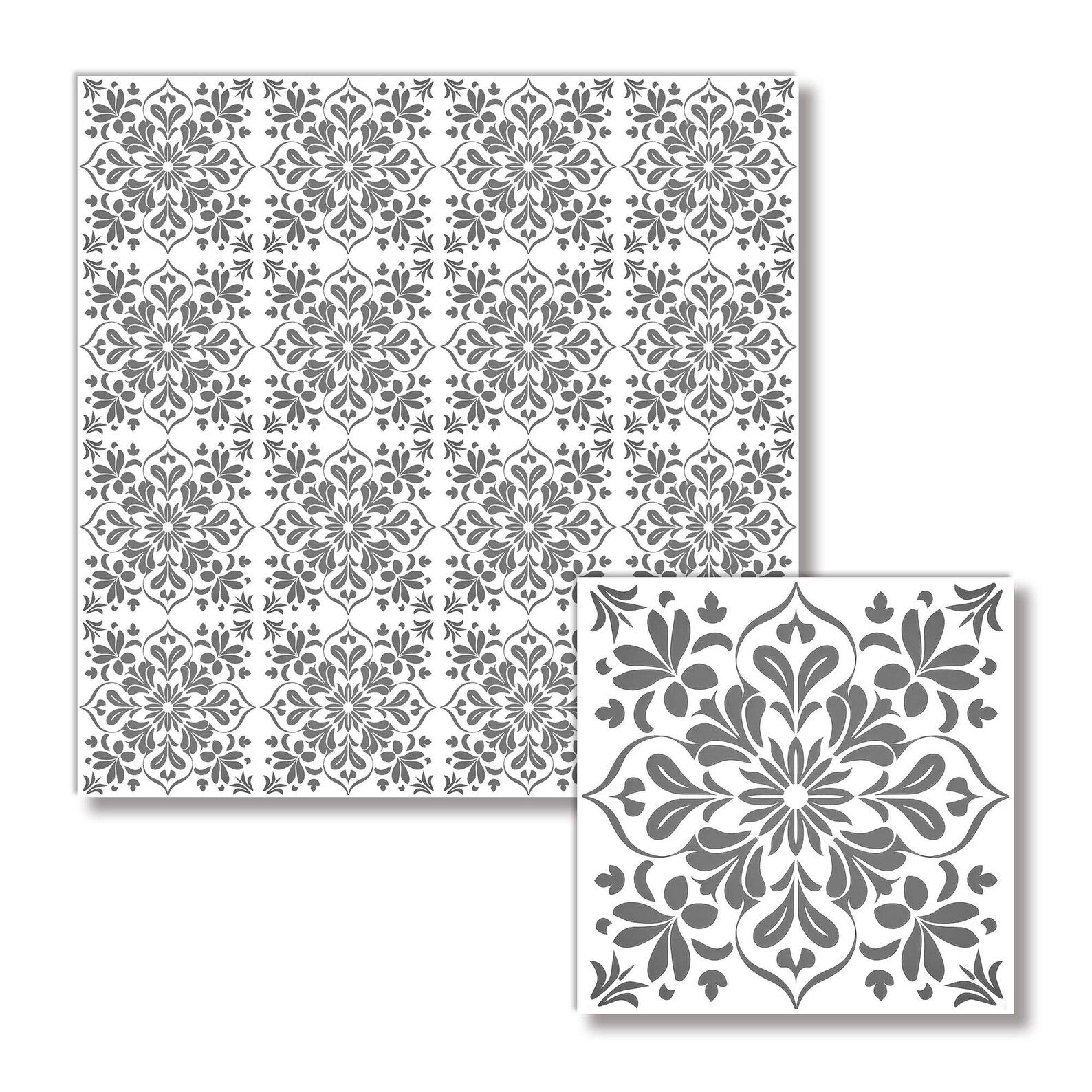 Gray Floral Tiles Clipart, White Background, Digital Mosaic for ...